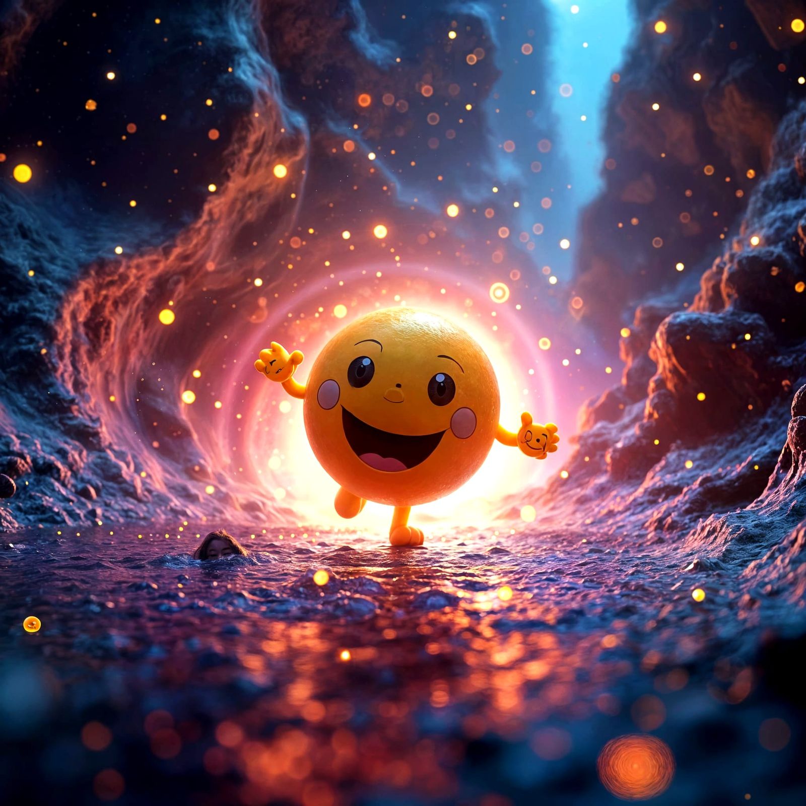 Smiley emoji on the run - Smiley Emoji Embarks on Cosmic Jou...