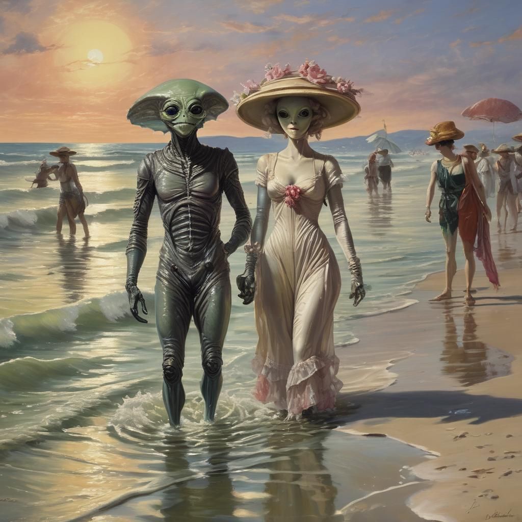 Edwardian alien beach holiday - Edwardian Aliens Enjoy a Rom...