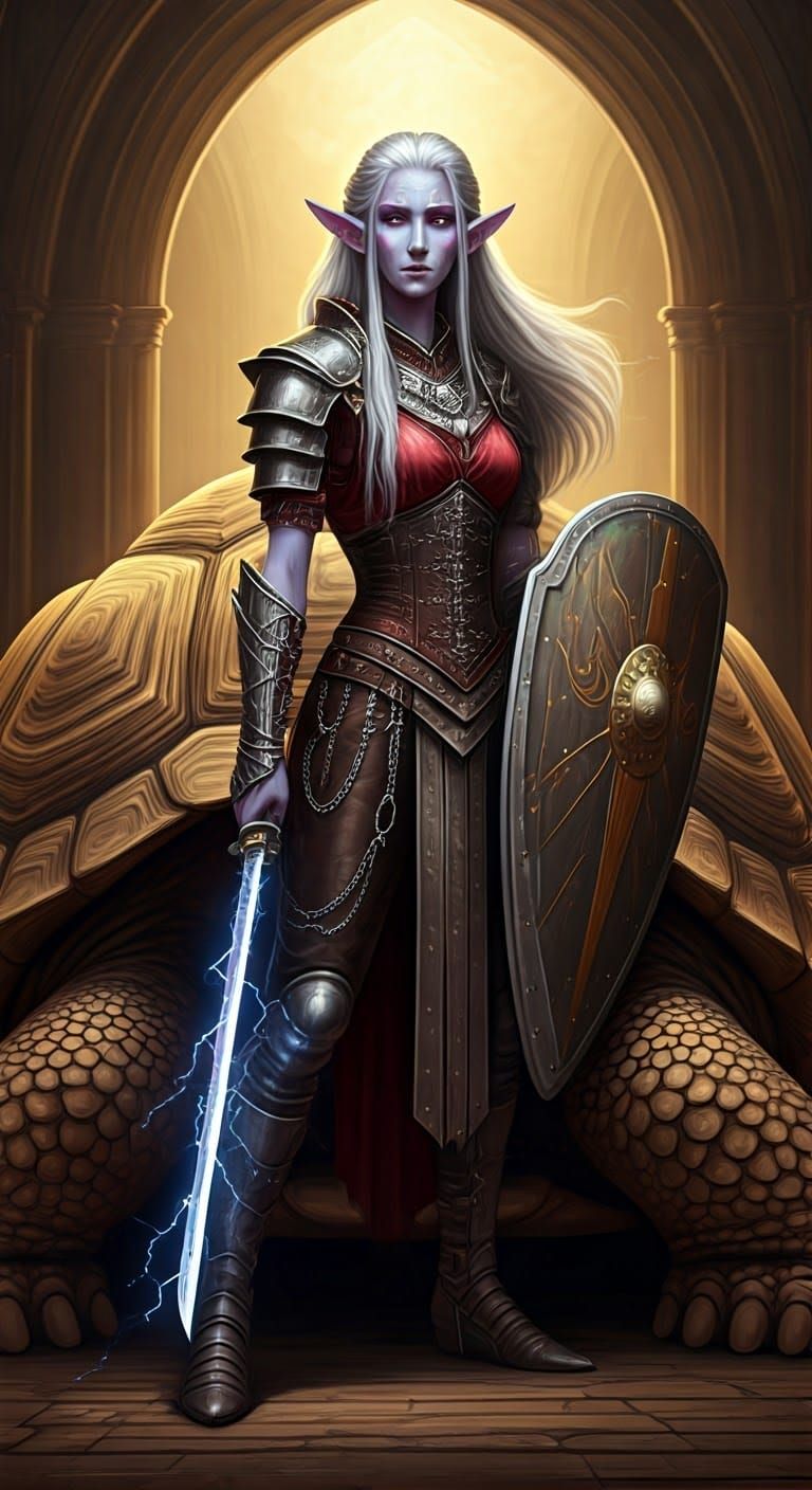 In a breathtaking photograph, a tall female aasimar oath of the ...