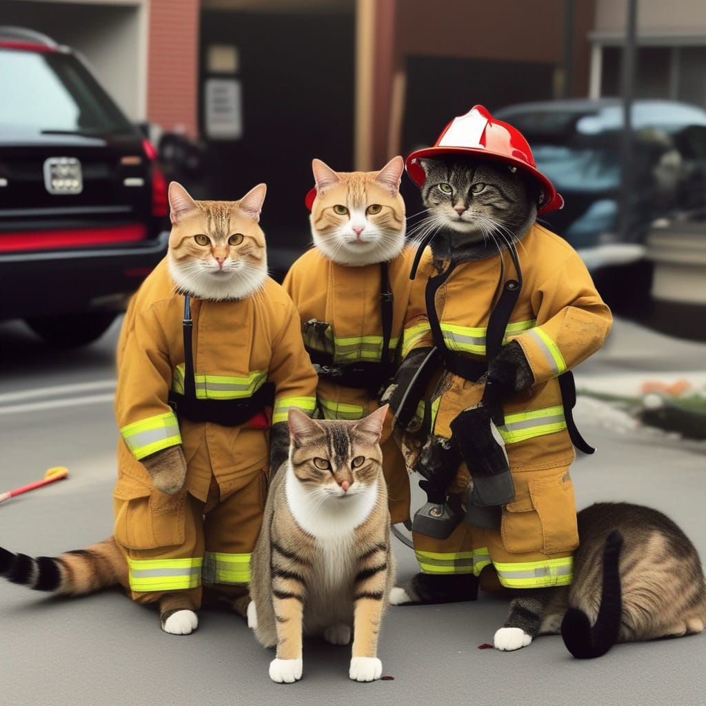 Cats dressed as firefighters putting out a fire - AI Generated Artwork ...