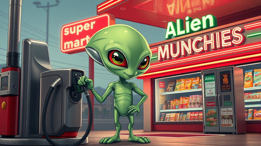 Alien Gas Station 😍 - Retro-Futuristic Alien Refuels at Vin...