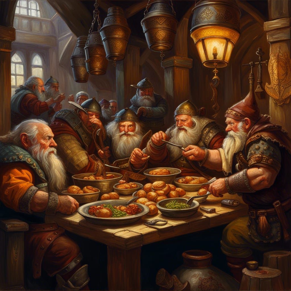 Dwarves eating a hearty meal - AI Generated Artwork - NightCafe Creator
