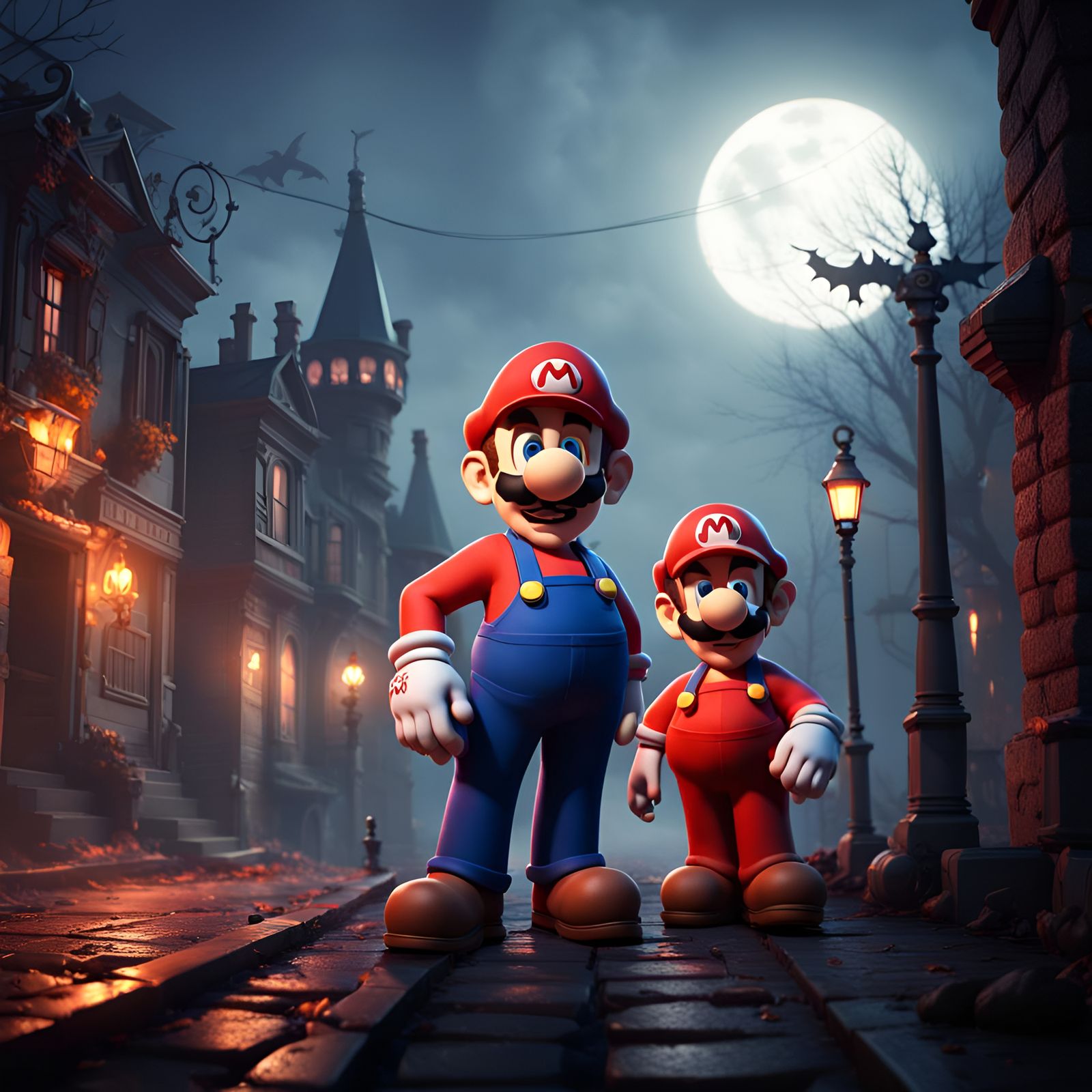 Luigi and Mario , big creepy haunted town , vampires ,zombies, werewolf ...