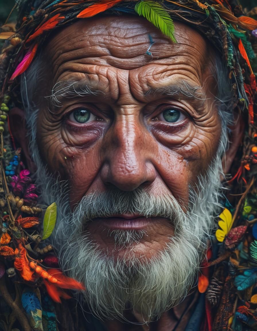 many spiritual and nature objects in this image all together mixing in ...