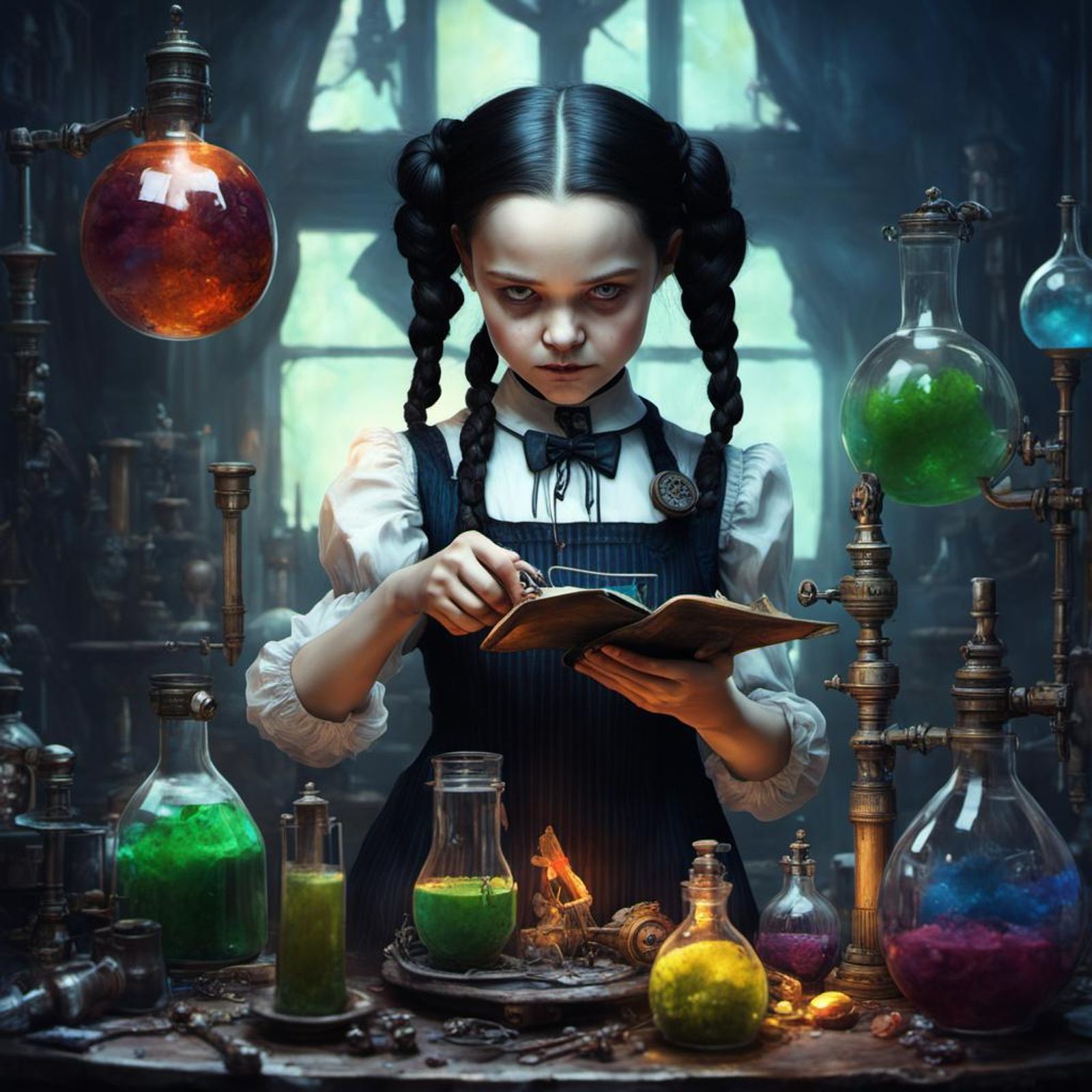 Wednesday Addams stuyding voodoo science - AI Generated Artwork ...