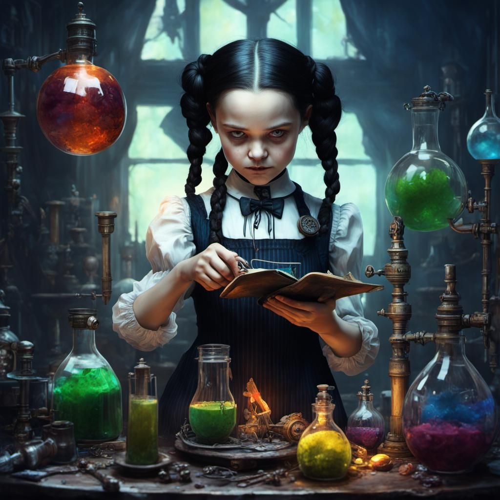 Wednesday Addams stuyding voodoo science - AI Generated Artwork ...