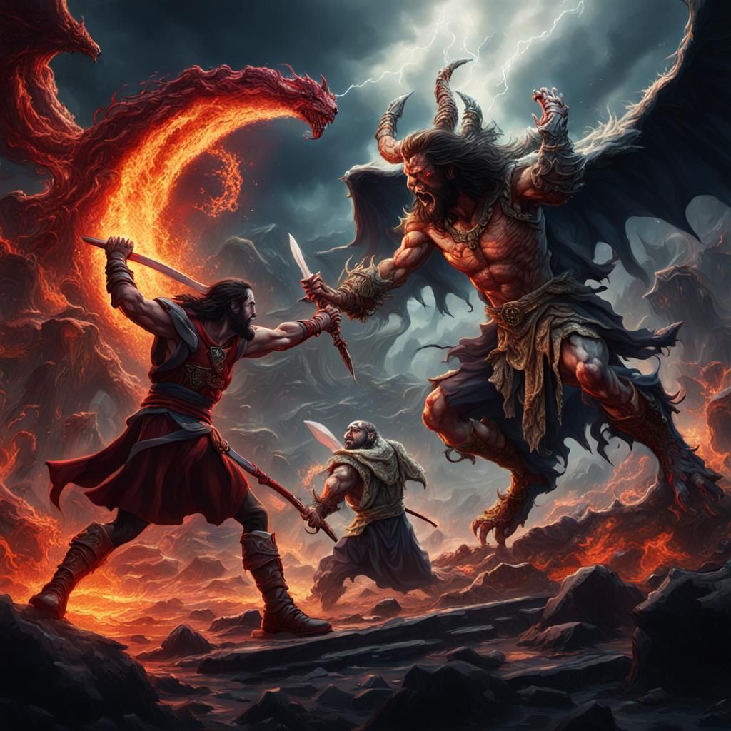 Jesus fighting satan - AI Generated Artwork - NightCafe Creator