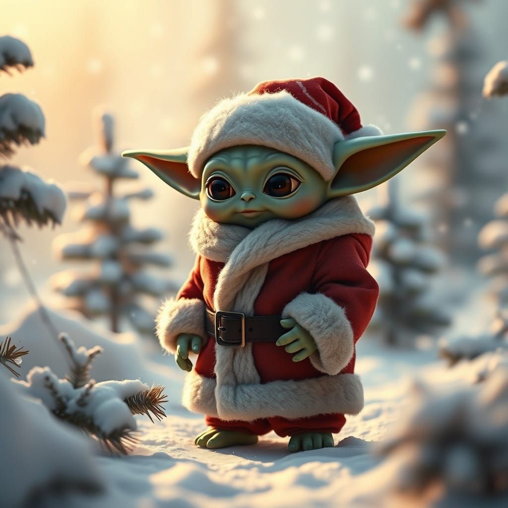 Baby Yoda in Winter Wonderland Oil Painting - AI Art