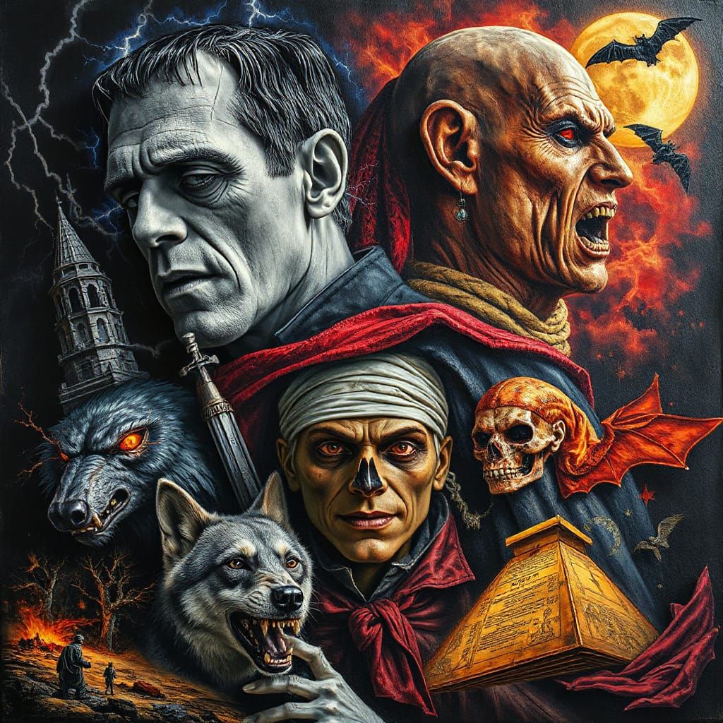 Mythic Horror Collage in Retro Pulp Style - AI Art