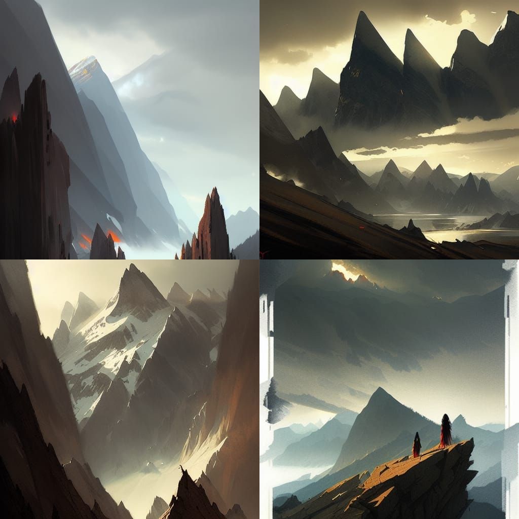 Mountains and the weather is nice sinister by Greg Rutkowski - AI ...