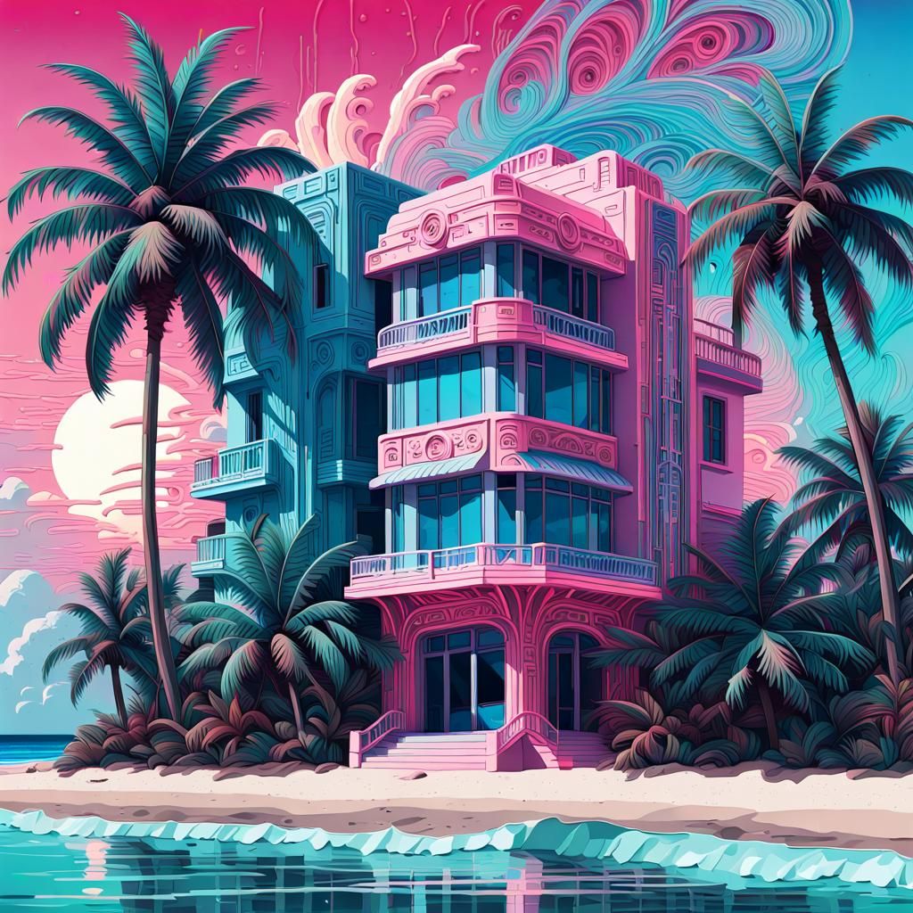 Vaporwave Beach Hotel - AI Generated Artwork - NightCafe Creator