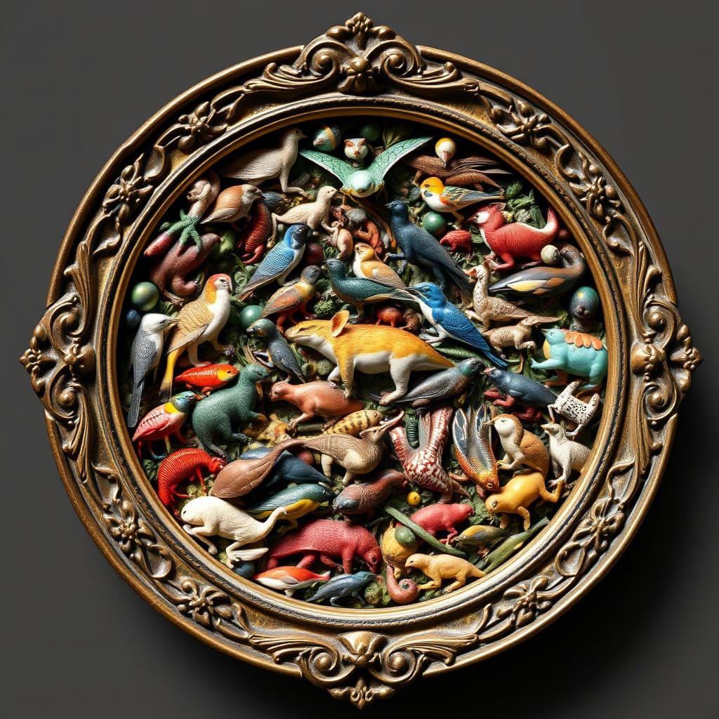 A miniature, intricately detailed illustration of a multitude of ...