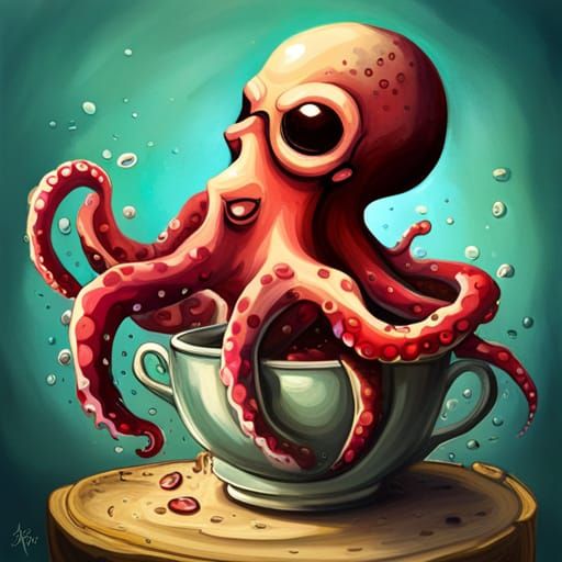 An adorable octopus drinking coffee - AI Generated Artwork - NightCafe ...