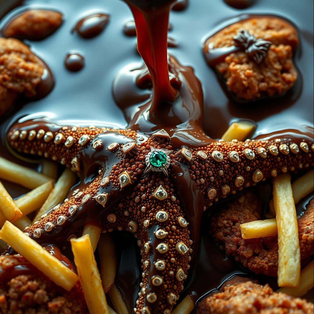 Elegant Starfish in a Golden Fried Feast Scene - AI Art