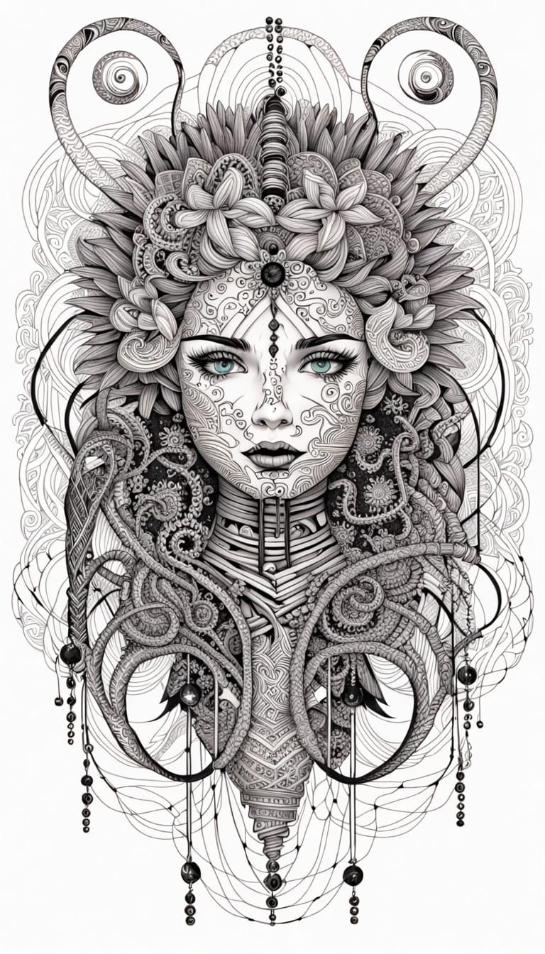 Digital Zentangle Art with GlitchCore Effects - AI Art