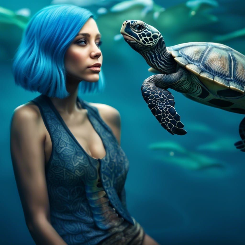Water woman and turtle - AI Generated Artwork - NightCafe Creator