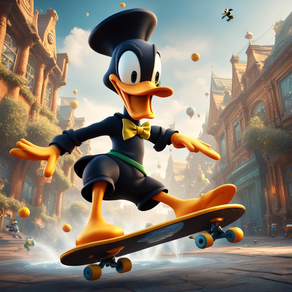 Daffy Duck doing a kickflip - AI Generated Artwork - NightCafe Creator