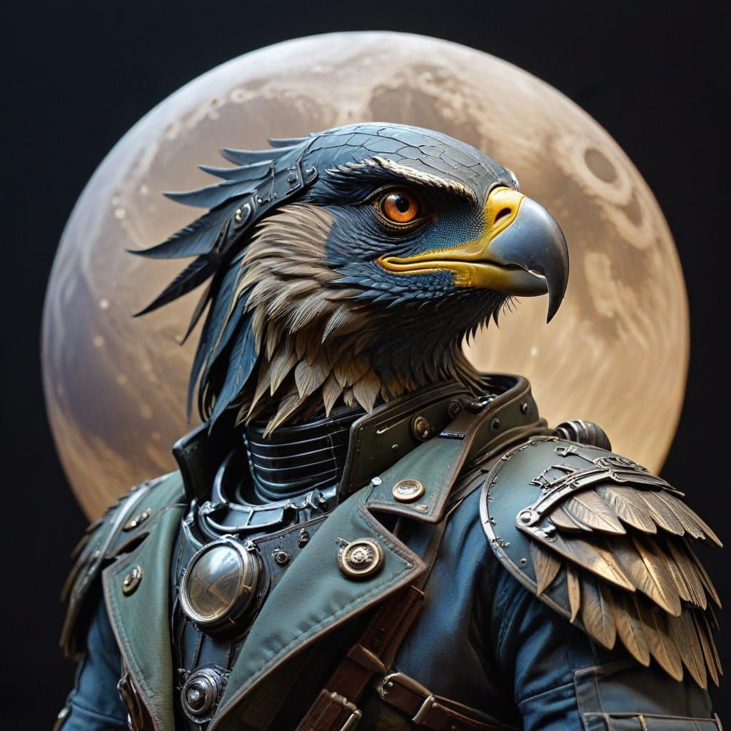 Dieselpunk Moon Lizard Eagle Soars Through Retro F... - AI Art