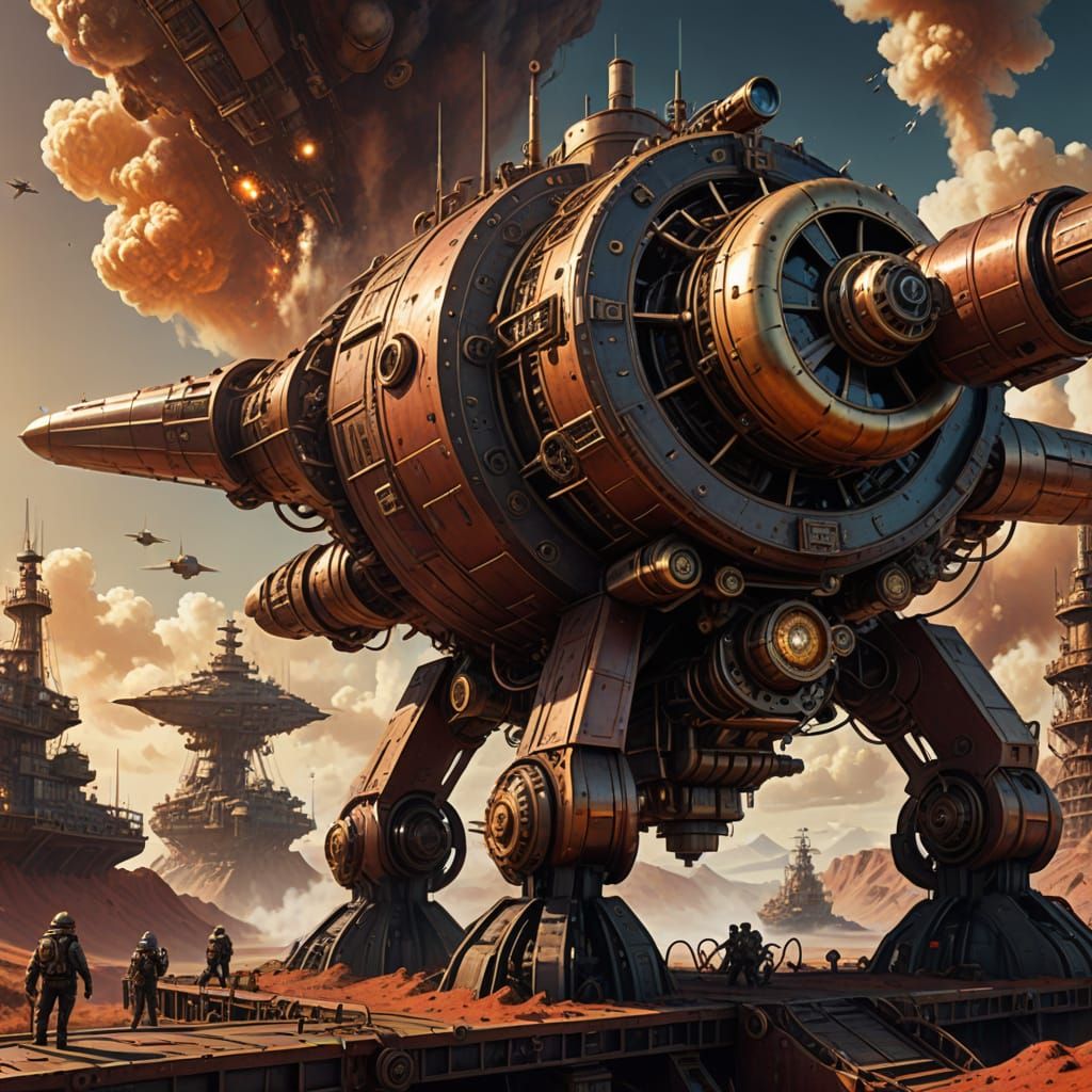 Aerial Battleship on Mars. - Surreal Steampunk Battleship So...