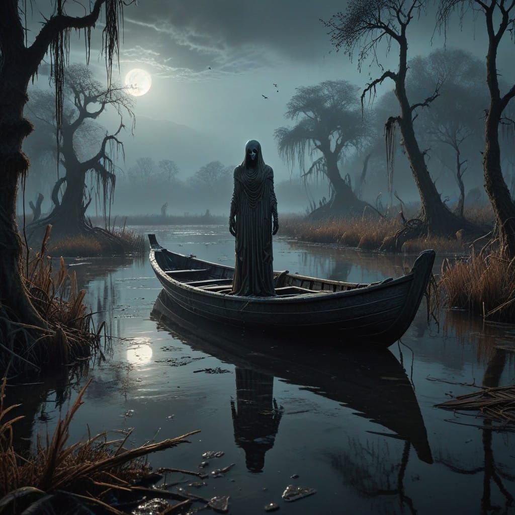 Ferryman - Ethereal Ghost Haunts Mystical Swamp in Haunting ...