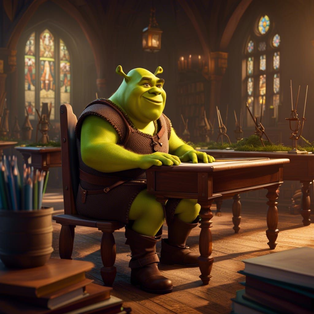 Shrek waiting for the school to begin - AI Generated Artwork ...