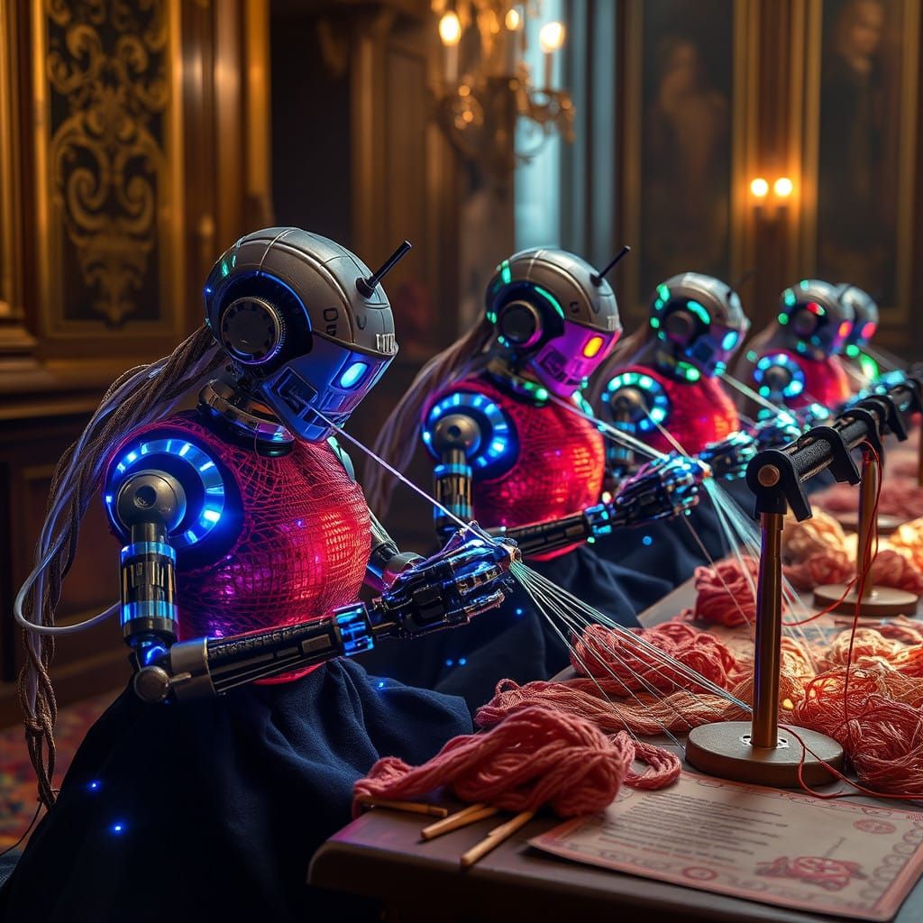 Robots Knitting Fiber Optics in Revolutionary Era - AI Art