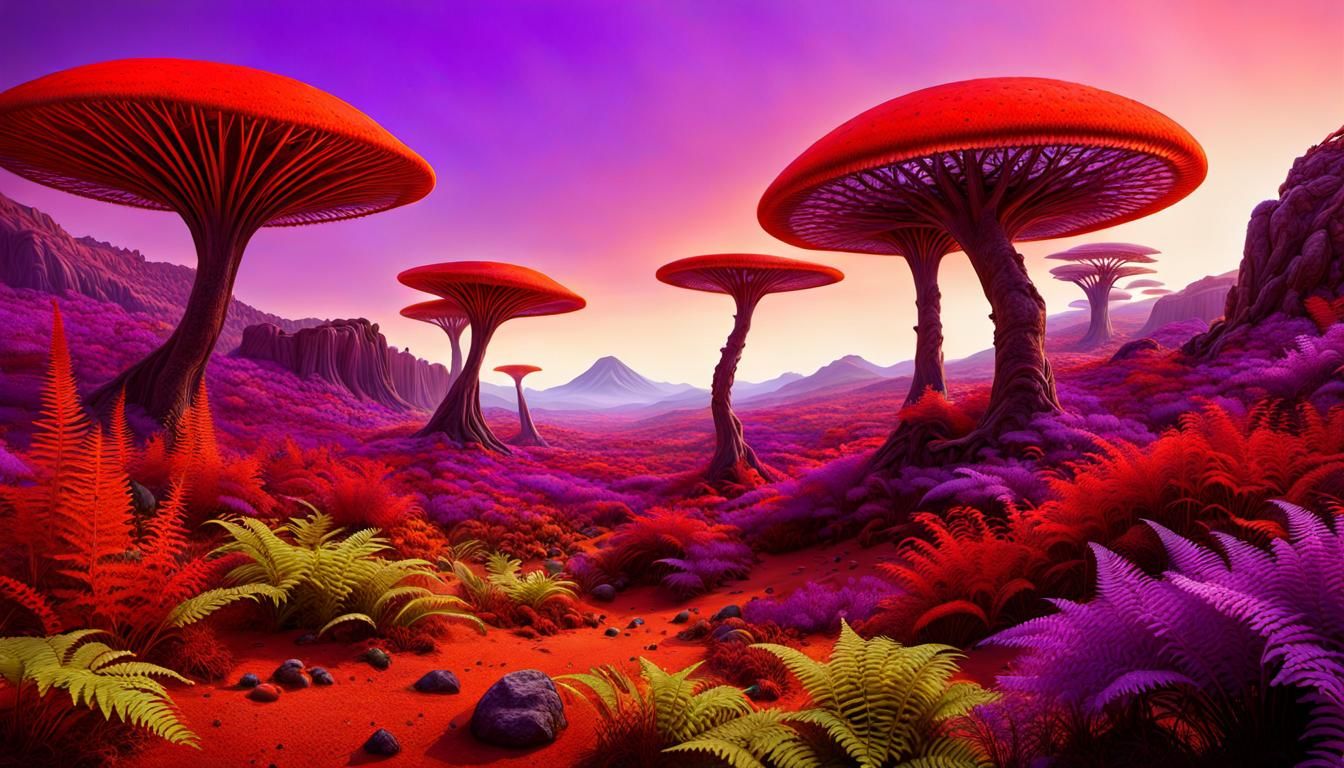 Alien Landscape with Mushroom-Trees - AI Generated Artwork - NightCafe ...