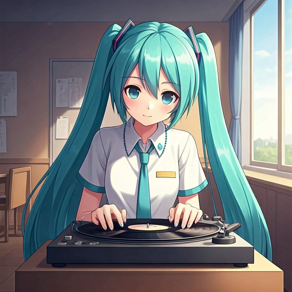 Hatsune Miku in Hip Hop Style at School - AI Art