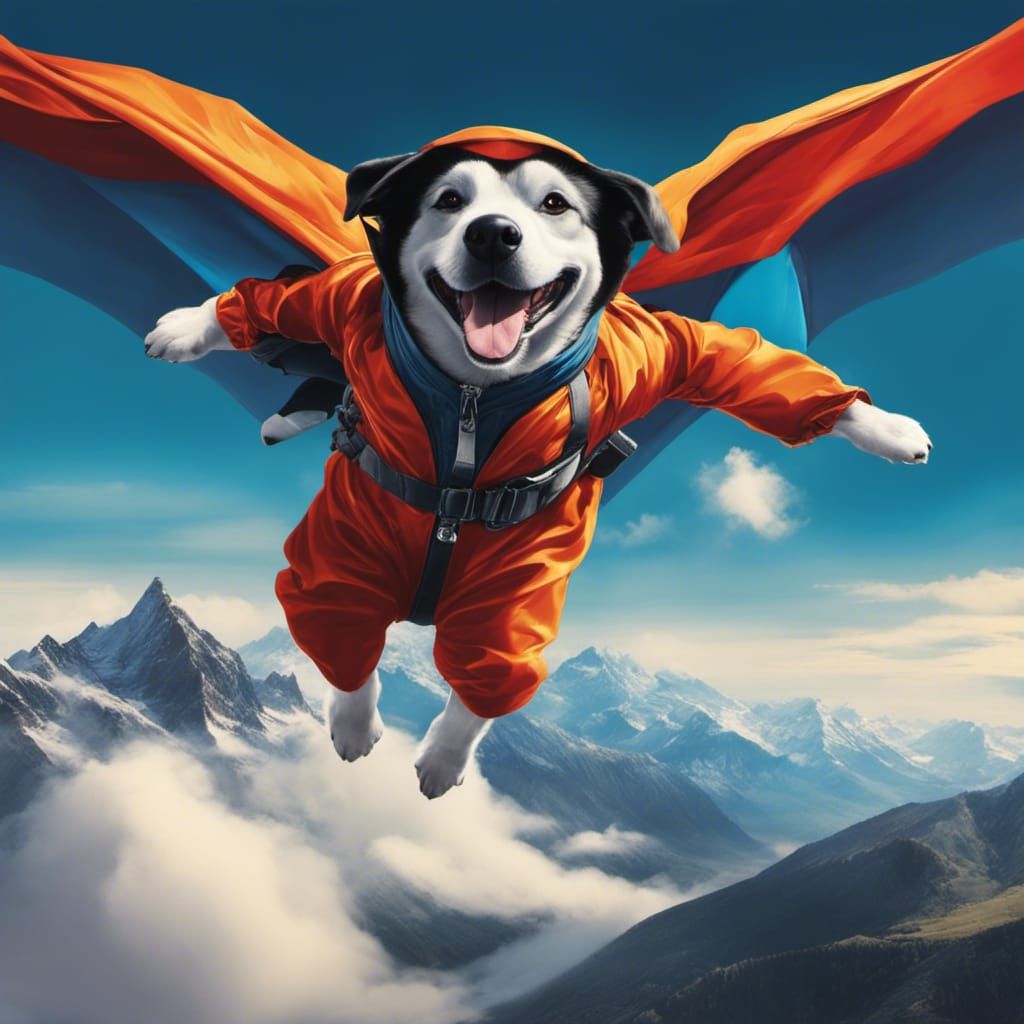 dog flying in a wingsuit - AI Generated Artwork - NightCafe Creator