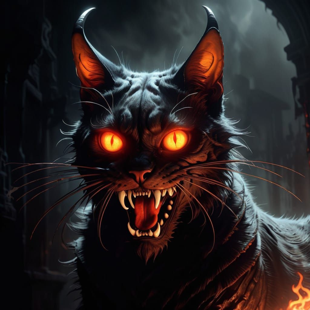 Grotesque Dark Fantasy Cat in High Contrast Lighti... - AI Art