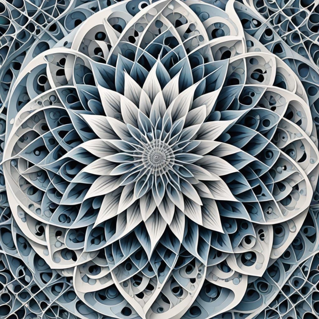 Infinite Spiral of Snowflakes in Icy Blues and Whi... - AI Art