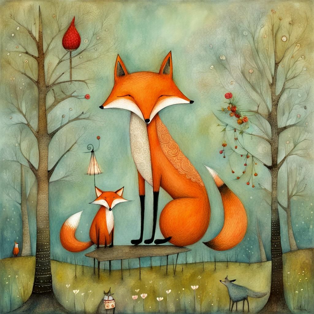 Whimsical Fox and Friends, whimsical illustration, magical, Anna ...