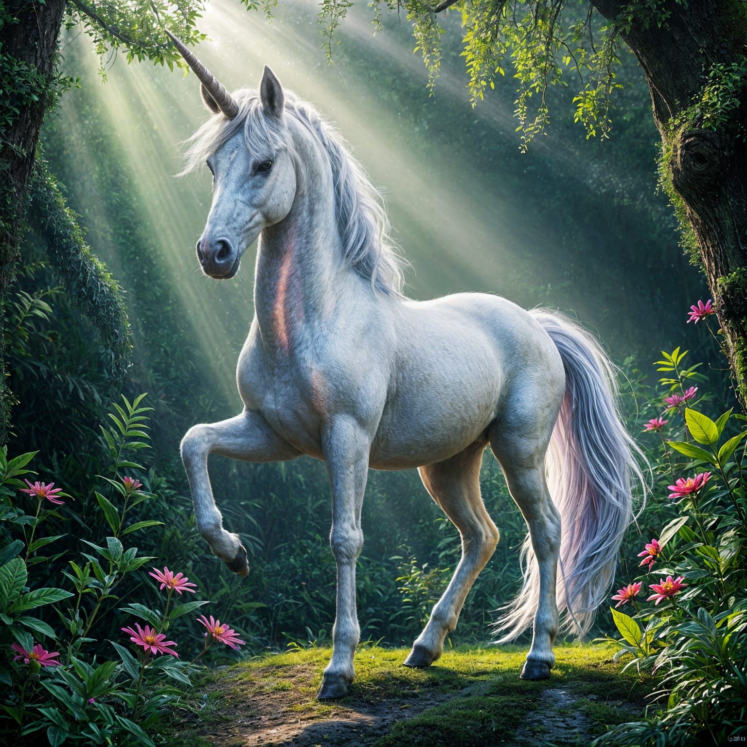 Meet Uni - Hyperrealistic Surreal Unicorn in a Mystical Fore...