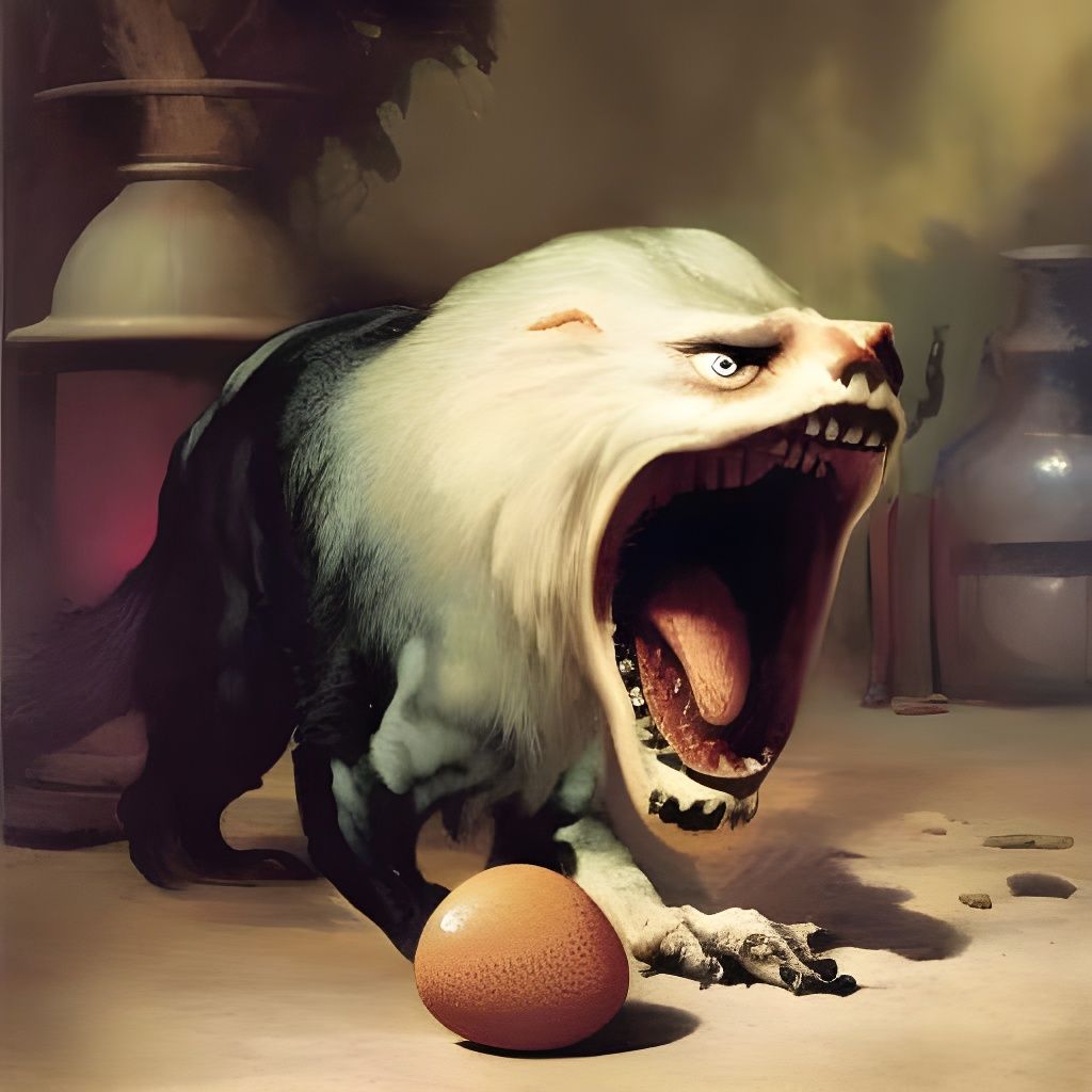 Goya's angry werewolf dog devouring an Easter egg. (I) - AI Generated ...