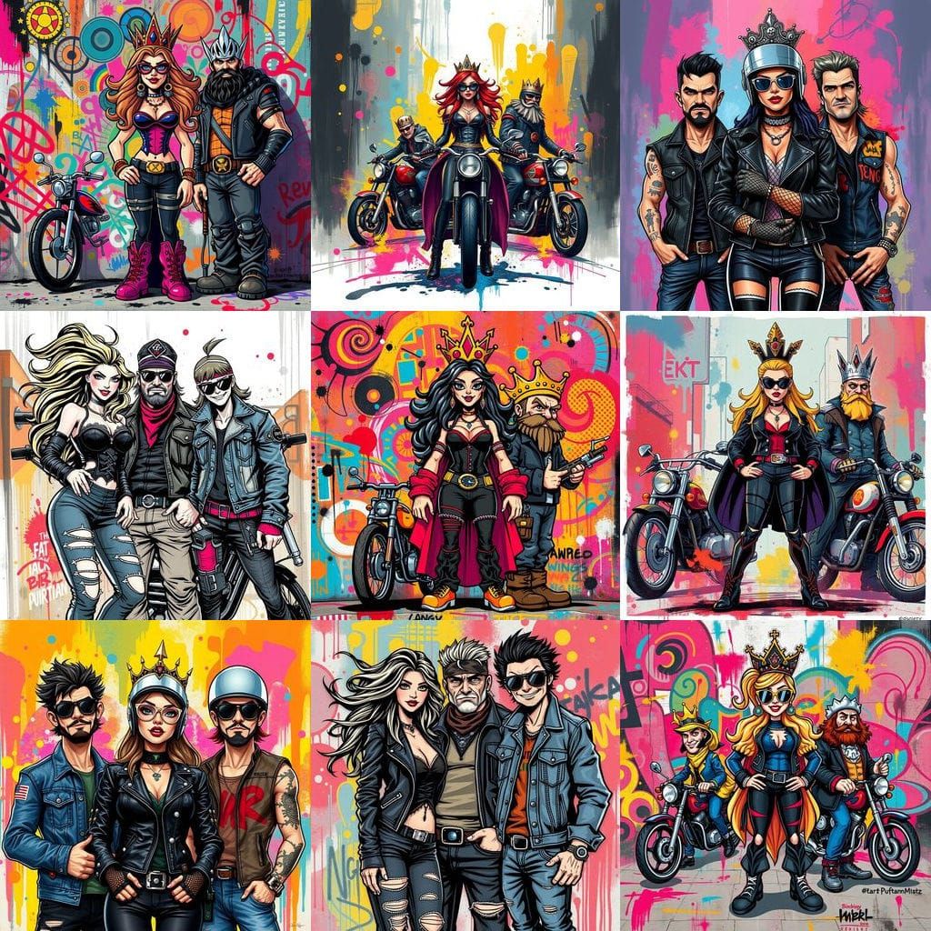 Biker Queen and King in Vibrant Cartoon Style - AI Art