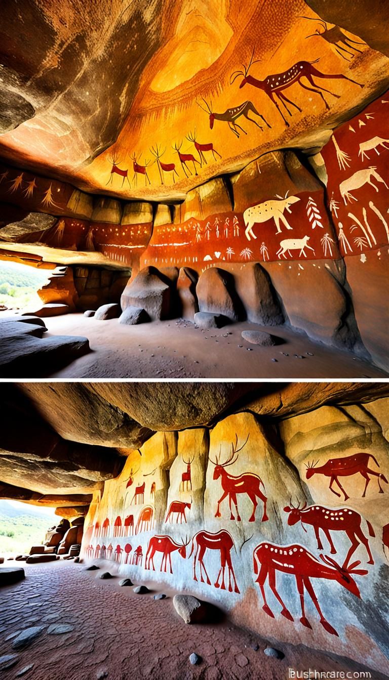 Bushman cave paintings in a cave in the Drakensberg mountains - AI ...