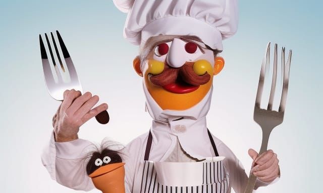 the swedish chef bushy eyebrows large mustache bloody cleaver in one ...