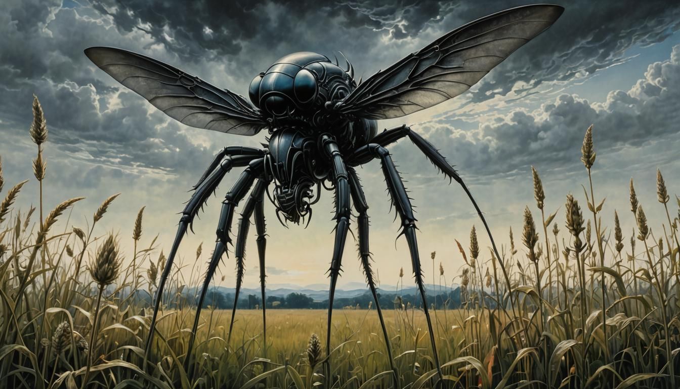 Biopunk fly on a wheat field. - AI Generated Artwork - NightCafe Creator