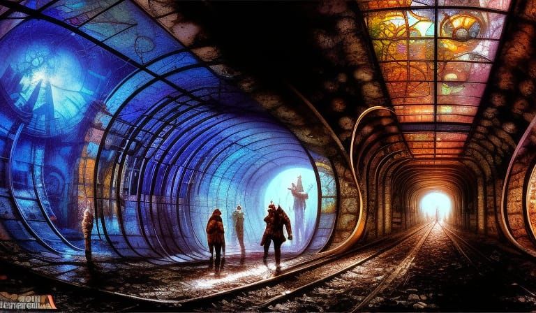Postapocalyptic Metro subway tunnel dimension portal in psychedelic ...