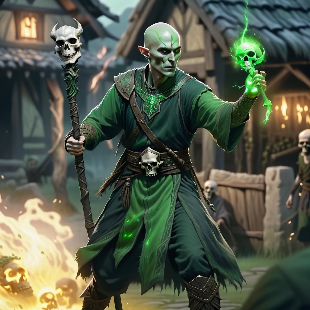 Half-elf necromancer terrorising the villagers. - AI Generated Artwork ...