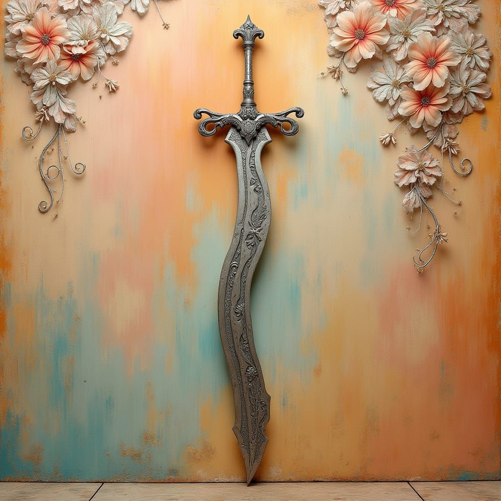 Elegant Art Nouveau Long Sword in Whimsical Peach ... - AI Art