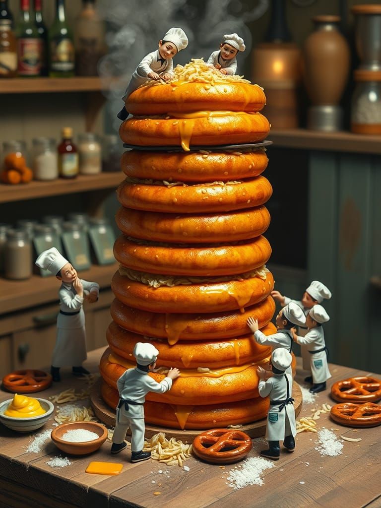 Surreal Food Scene with Tiny Chefs and Towering Gr... - AI Art