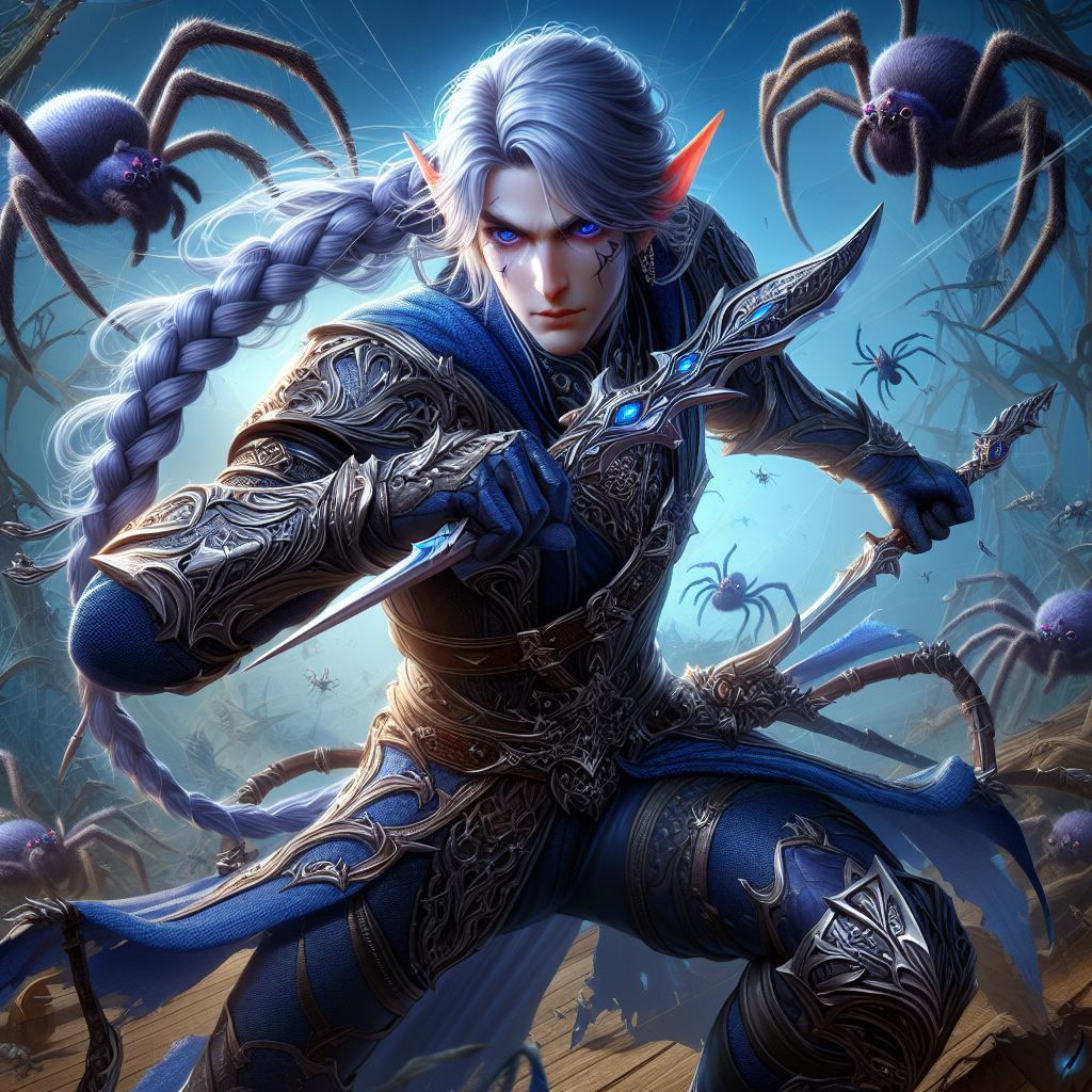 Dark elven fighter farming spiders - AI Generated Artwork - NightCafe Creator