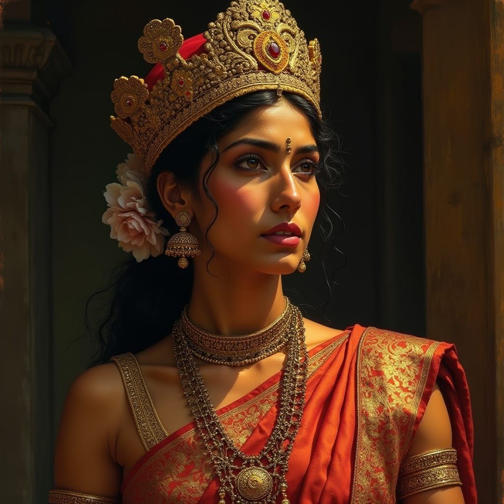 Fierce Indian Queen Portrait in Painterly Style - AI Art
