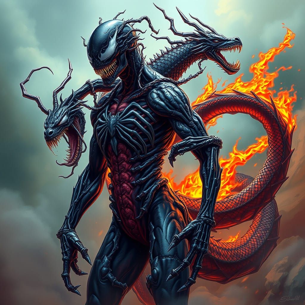 Dark, Biomechanical Symbiote Fusion in Cyberpunk S... - AI Art