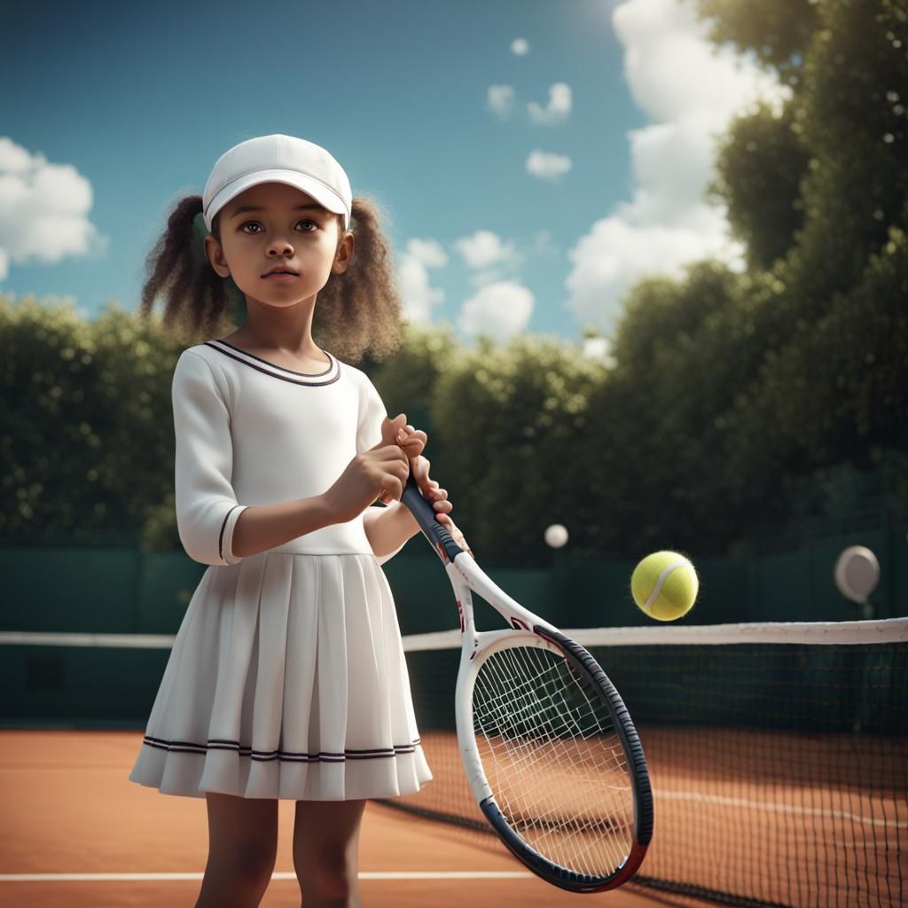 Little girl on the tennis court - AI Generated Artwork - NightCafe Creator