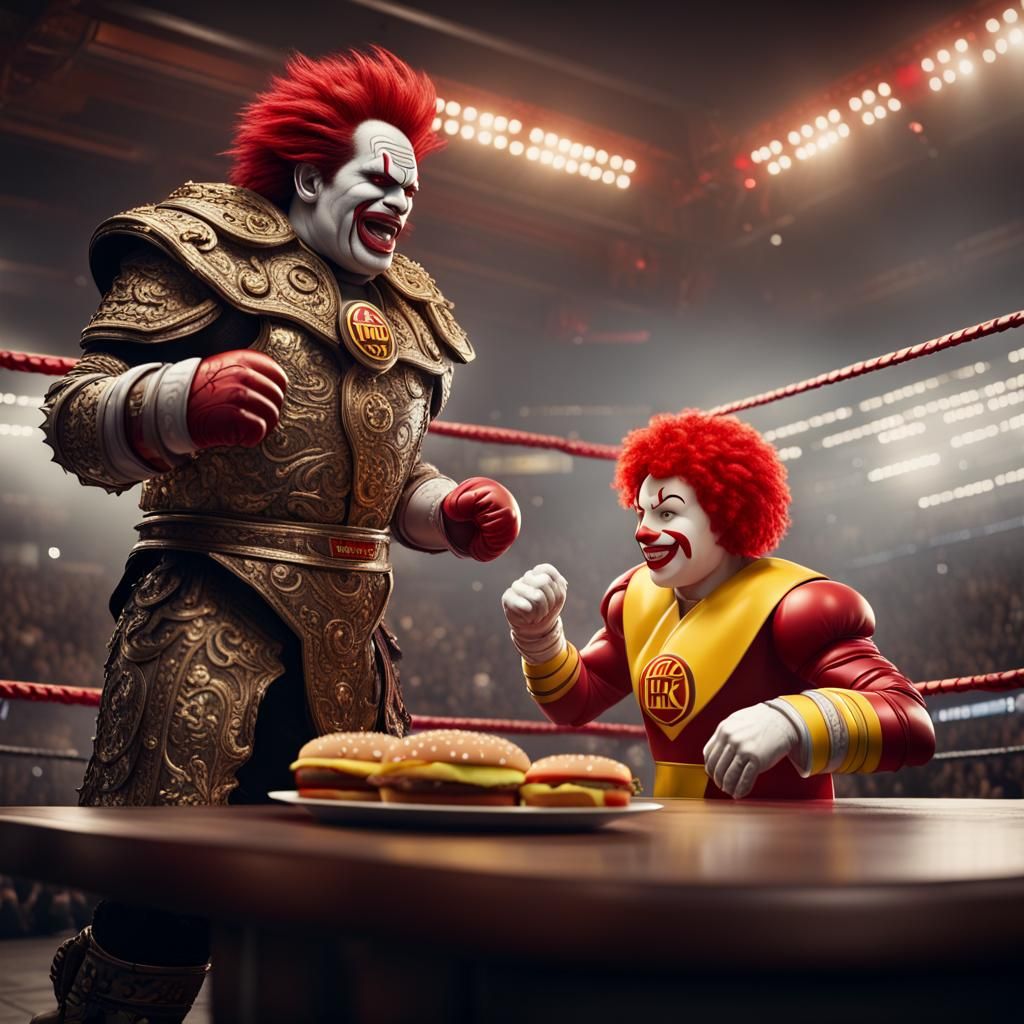 The King mascot from Burger King and Ronald McDonald fighting in the ...