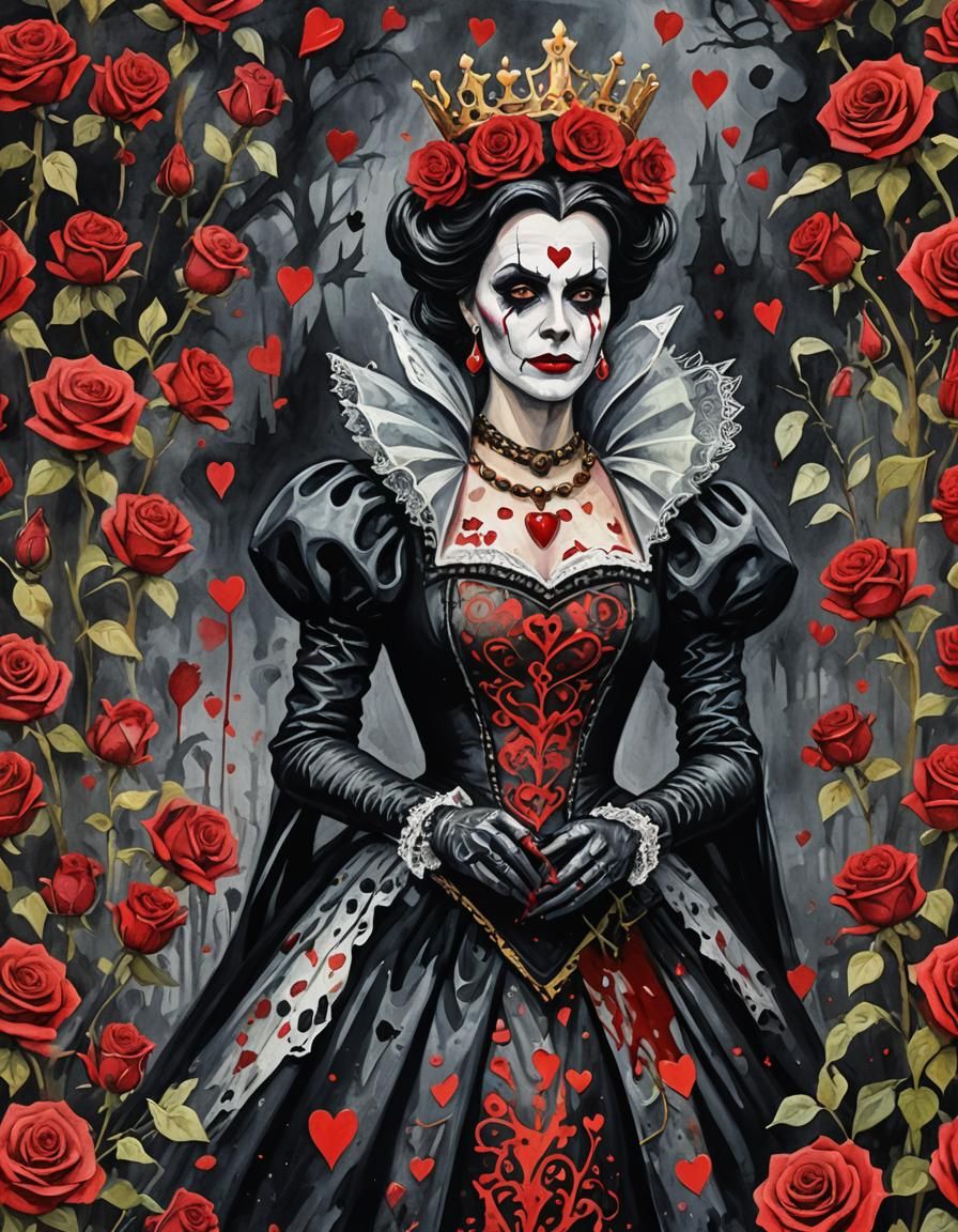 black and bloody ink creepy evil queen of hearts horror bloody roses ...