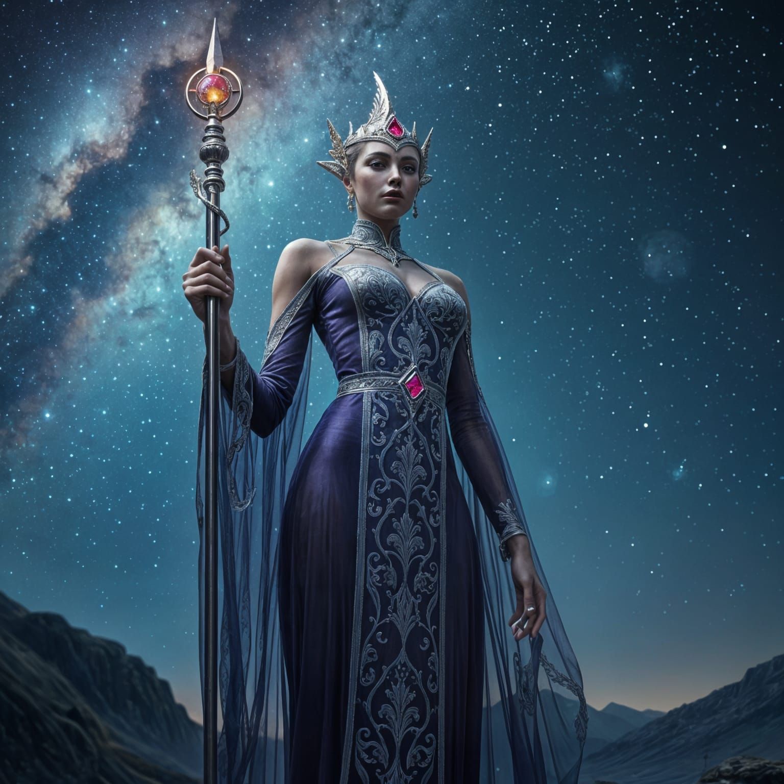 Regal Alien Goddess in Ethereal Robes - AI Art