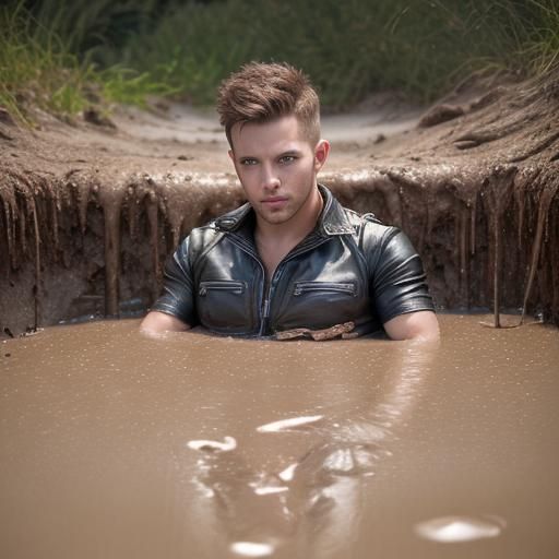 Hot gay Leatherman sinking in Quicksand. - AI Generated Artwork ...